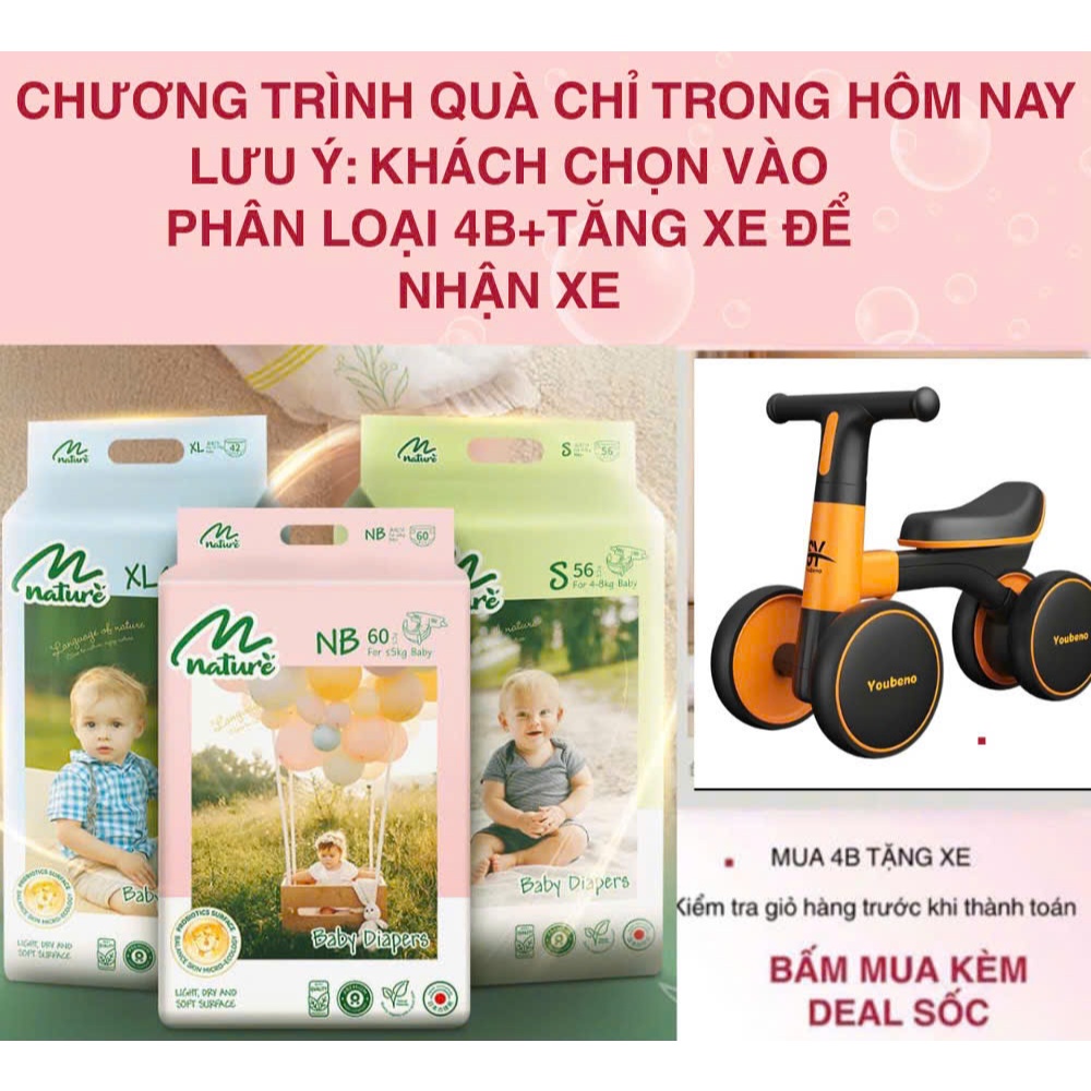 [TẶNG XE CHÒI ] Tã/Bỉm MOMO NATURE Nb66/S64/M60/L54/Xl50/Xxl48/Xxxl46 ...