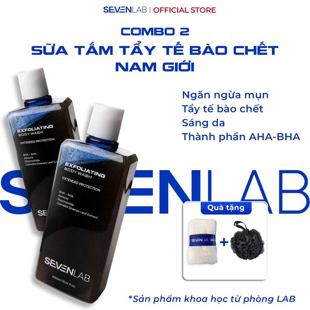 Combo sữa tắm tẩy tế bào chết SEVENLAB dưỡng trắng da, ngừa mụn cơ thể hiệu quả 300ml | Shopee ...
