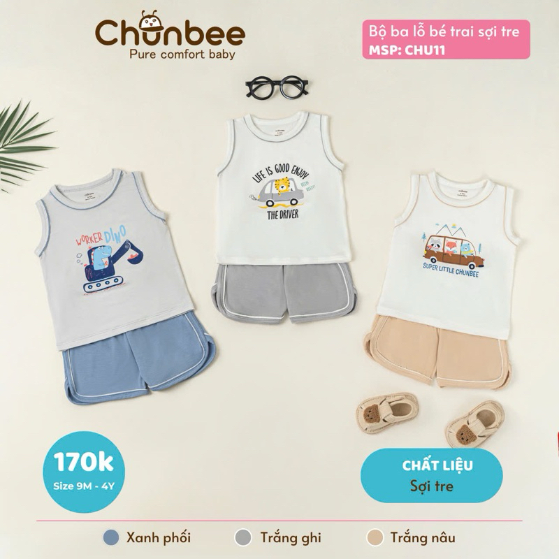 Bộ ba lỗ CHUNBEE cho bé trai phối viền chất sợi tre CHU11 | Shopee Việt Nam