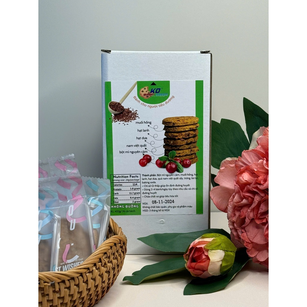 Bánh quy nam việt quất của KD Healthy Food dành cho người tiểu đường, giàu chất xơ 432g/ hộp 36 ...