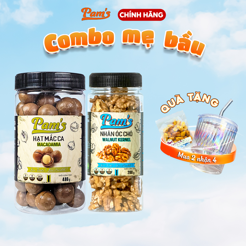 Combo Mẹ Bầu - Hạt Macca Nứt Vỏ Nhập Khẩu Úc 480g/hũ + Nhân hạt óc chó 200g/hũ Pams | Shopee ...