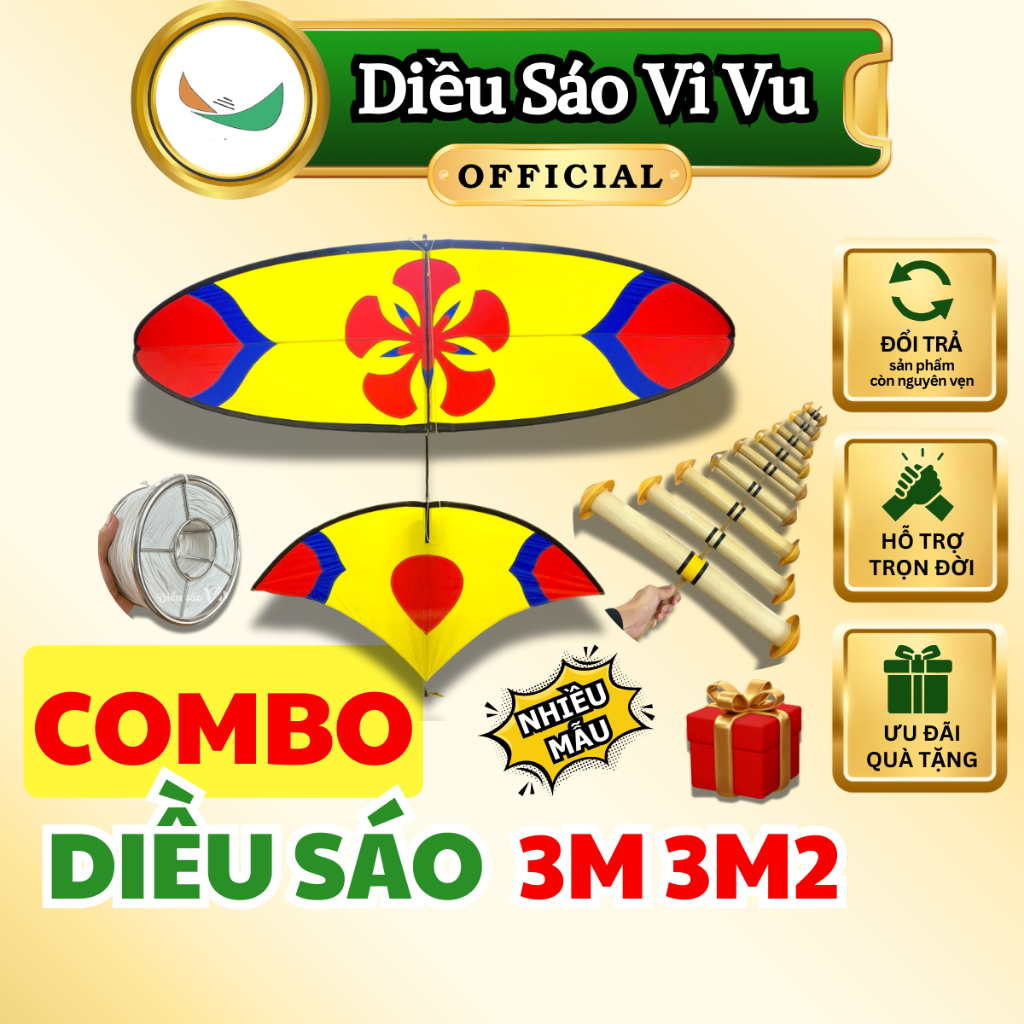 Combo diều sáo 3m 3m2 (DIỀU + SÁO + DÂY) (CÓ QUÀ TẶNG) | Shopee Việt Nam
