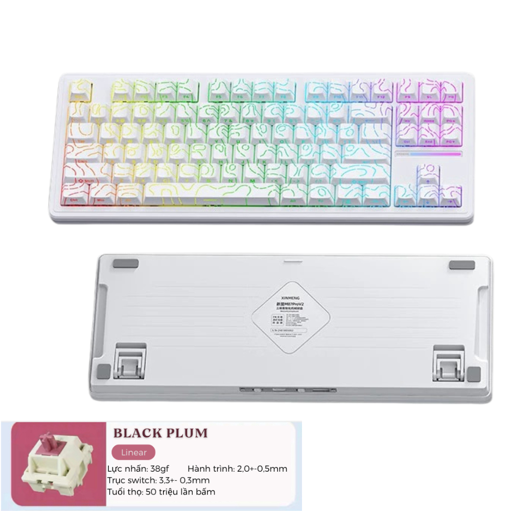 Bàn Phím Cơ Silent Xinmeng M87 V2 Không Dây Bluetooth Gaming LED RGB ...
