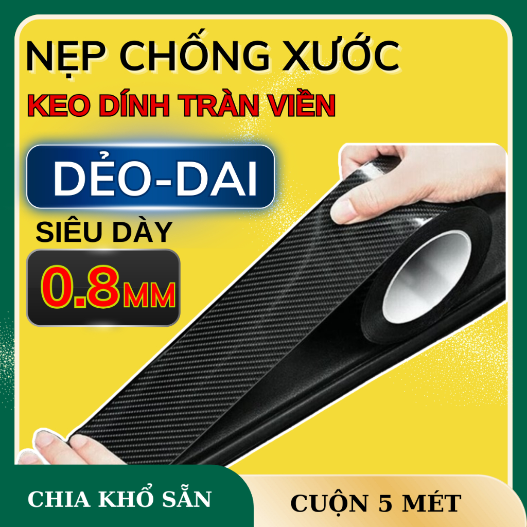 Nẹp chống xước viền cửa bậc cửa ô tô cuộn 5 mét vân cacbon cao cấp, keo ...