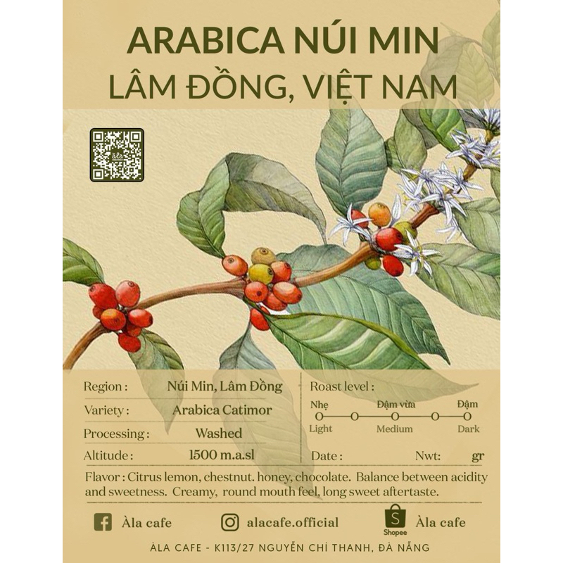 Cà phê Arabica Vương Farm, Núi Min Đà Lạt G1 rang Medium hái chín 100% ...