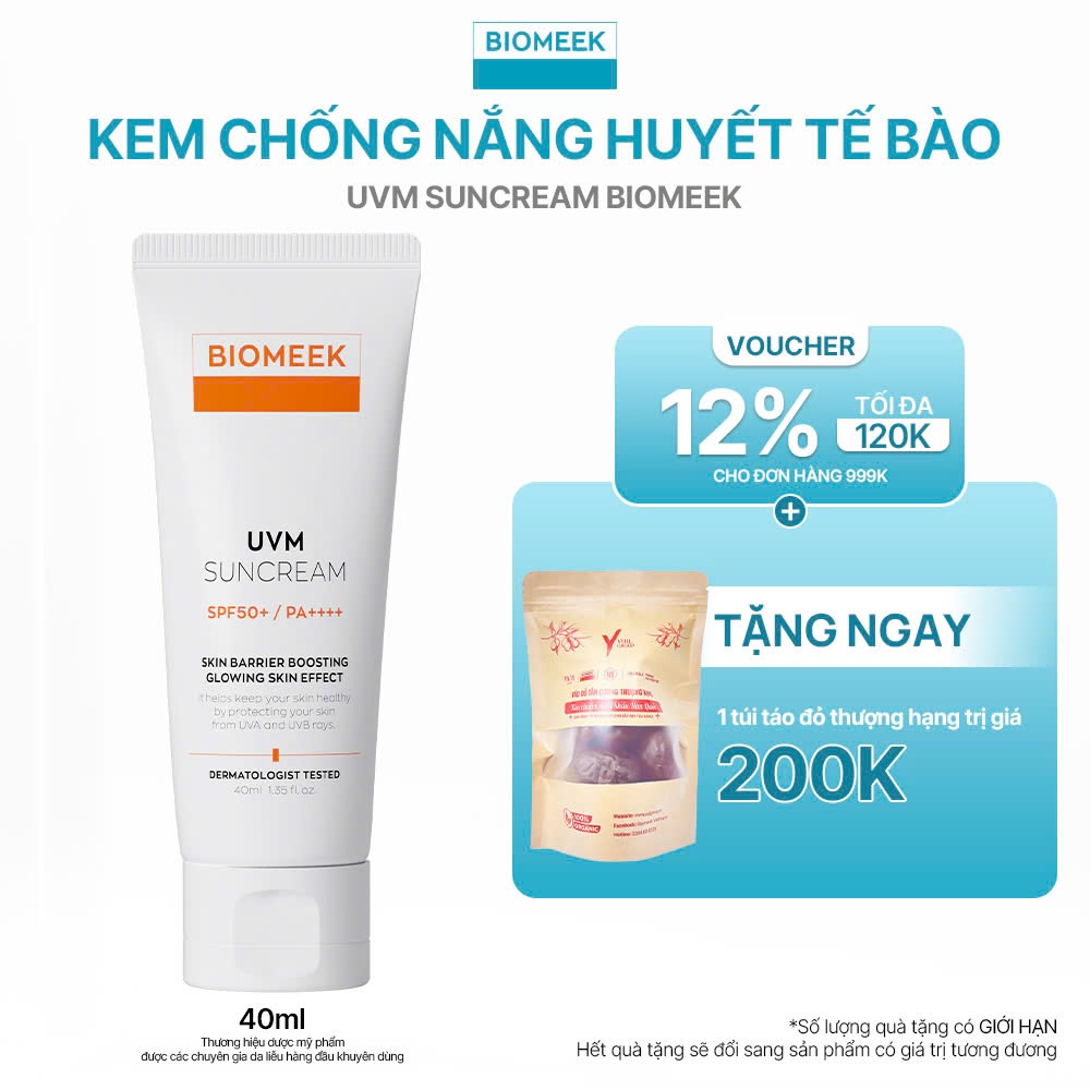 Kem chống nắng BIOMEEK huyết tế bào UVM Suncream lành tính cho da nhạy cảm chỉ số SPF 50 PA ...