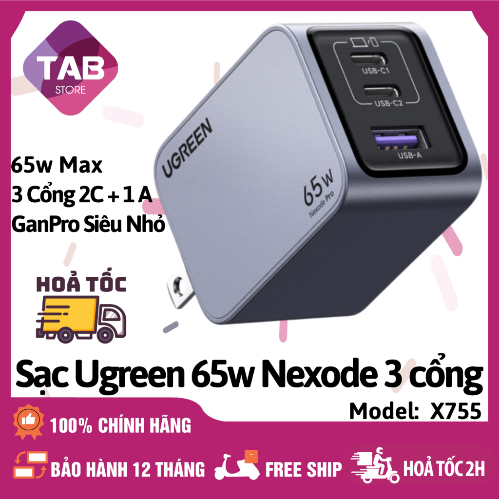 Sạc UGREEN 65W Nexode GaN Pro 3 Cổng X755 Chính Hãng - Bảo Hành 12 Tháng | Shopee Việt Nam