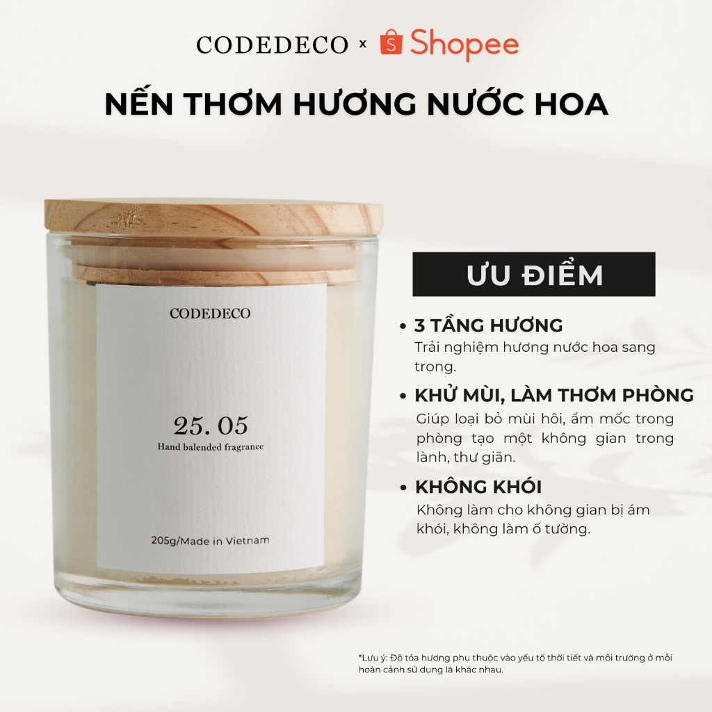 Nến thơm CODEDECO hương nước hoa 25.05 105g - 205g Thanh mát, Ấm áp | Shopee Việt Nam