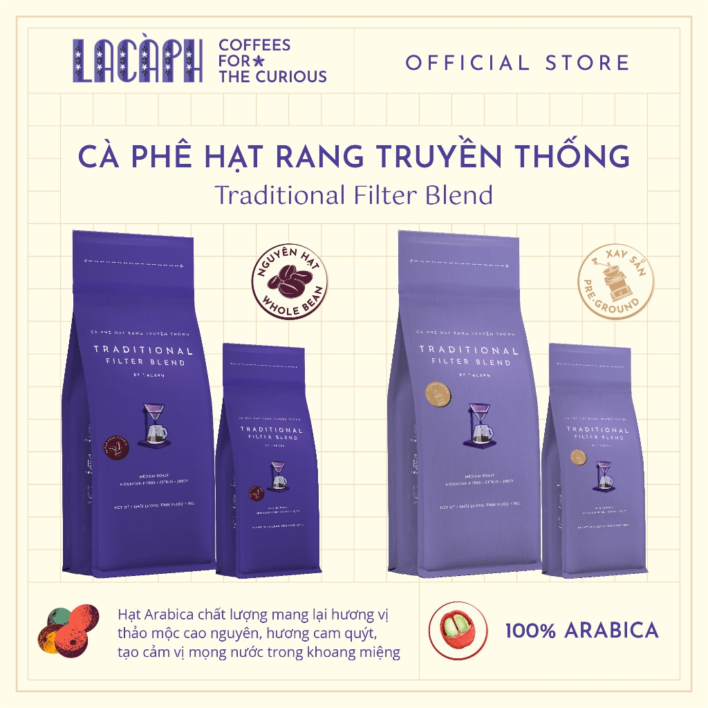 Cà phê nguyên hạt/ xay sẵn Traditional Filter Blend By Lacàph - Hàng ...