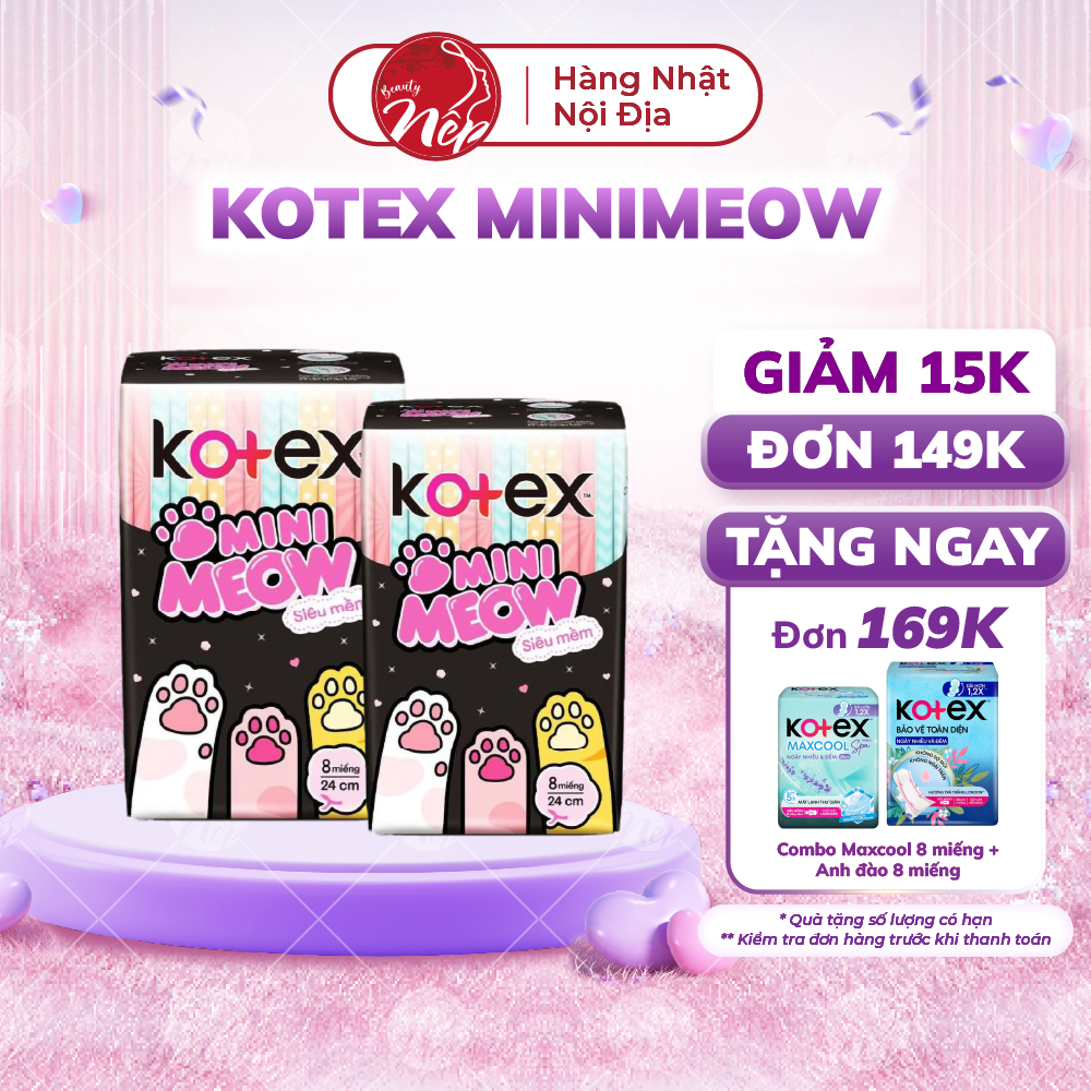 Băng vệ sinh Kotex Mini Meow, siêu mềm mỏng cánh, 24cm 8 miếng ...