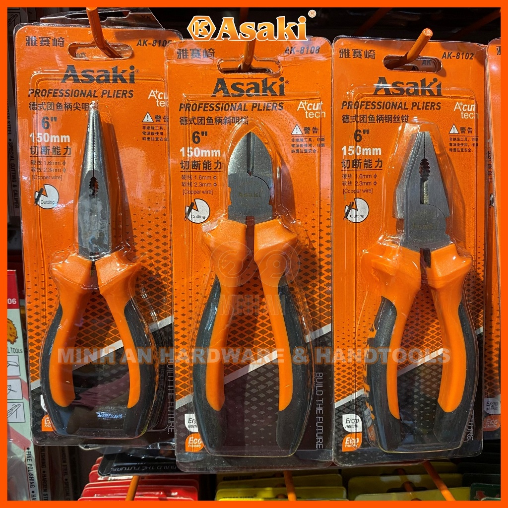 Bộ 3 kìm CẮT-NHỌN-ĐIỆN [HÀNG CHÍNH HÃNG] ASAKI 6" AK-8102 AK-8105 AK-8108 | Shopee Việt Nam