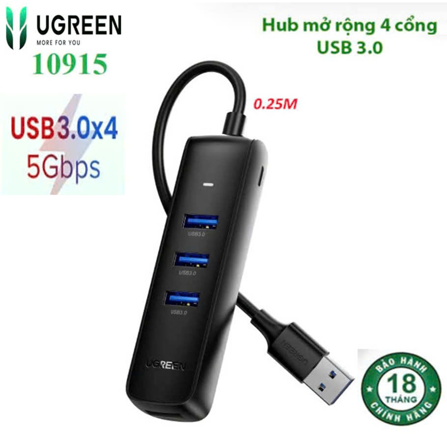 Bộ chia USB 3.0 4 cổng Ugreen 10915 80657 CM416 (USB 3.0 tốc độ 5Gbps ...