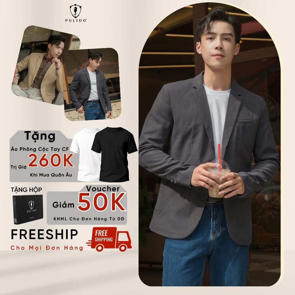 Áo khoác nam,Blazer nam 1 khuy kiểu dáng Premio, thiết kế lịch lãm POLIDOVIETNAM | Shopee Việt Nam
