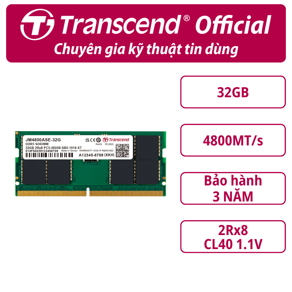 Ram Laptop Transcend JM DDR5 4800 SO-DIMM 8GB/16GB/32GB - Bảo hành 3 ...