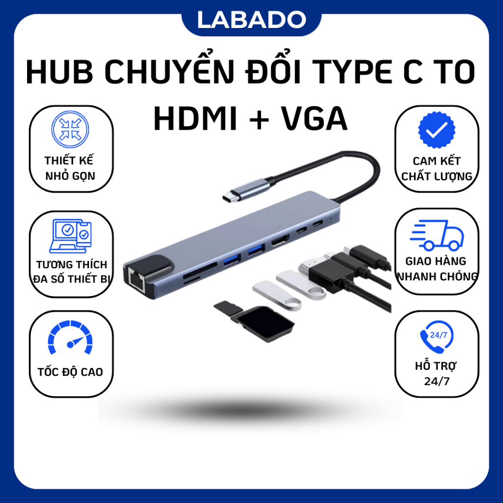 Bộ chuyển đổi Type c sang hdmi cáp chuyển đổi TPYE C sang HDMI VGA cho ...