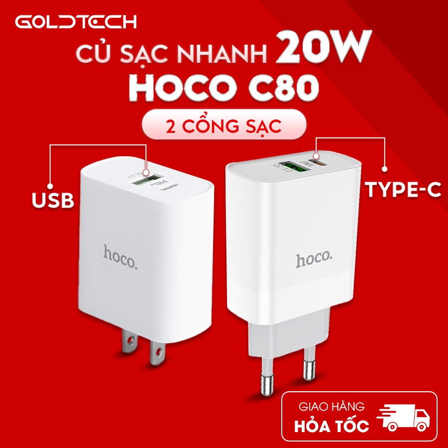 Củ sạc nhanh Hoco C80/C80A-Củ sạc PD 20W có 2 cổng ra USB và Type-C | Shopee Việt Nam