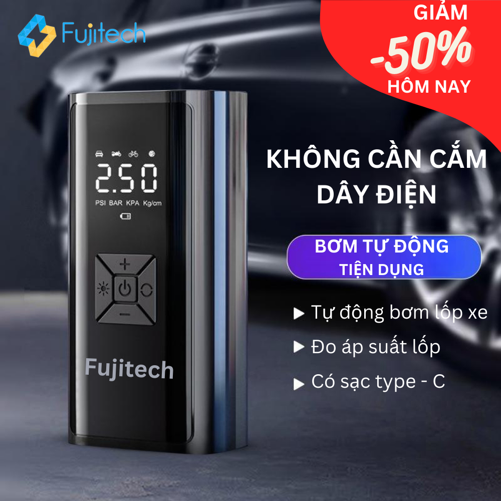 FUJITECH - Máy bơm lốp ô tô, xe máy tự động chính hãng, không dây, PIN 6000 mAh, BH 12 tháng ...