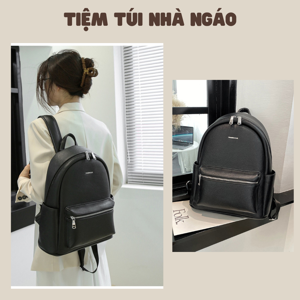 Balo da basic cá tính. Balo đựng vừa tập A4, bao da màu đen cao cấp ...