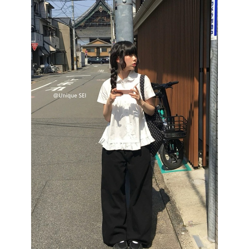 Áo sơ mi ngắn tay dáng babydoll diềm bèo - Unique SEI | Shopee Việt Nam