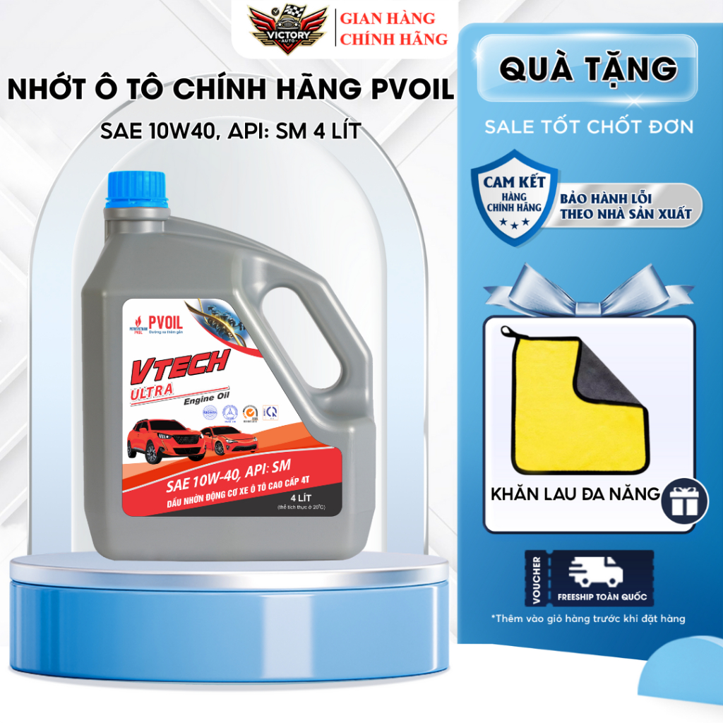 Dầu nhớt xe ô tô CHÍNH HÃNG PVOIL VTECH ULTRA cao cấp 4T SAE 10W-40, API SM 4lít | Shopee Việt Nam