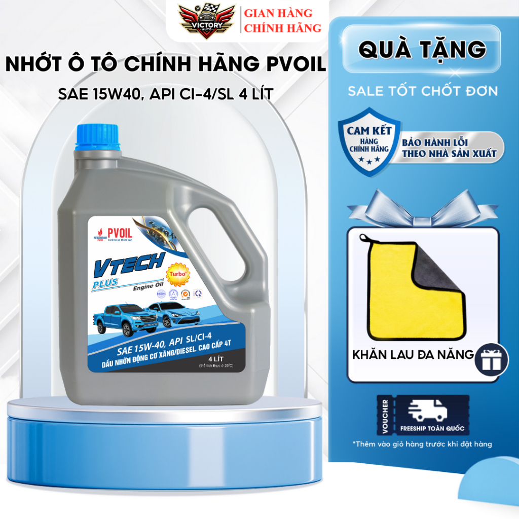 Dầu nhớt xe ô tô CHÍNH HÃNG PVOIL VTECH PLUS cao cấp 4T SAE 15W-40, API ...