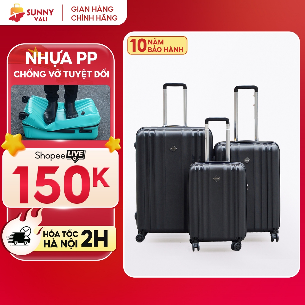 Vali kéo SUNNY PP07 - Nhựa PP chống vỡ tuyệt đối xách tay, kí gửi (size ...