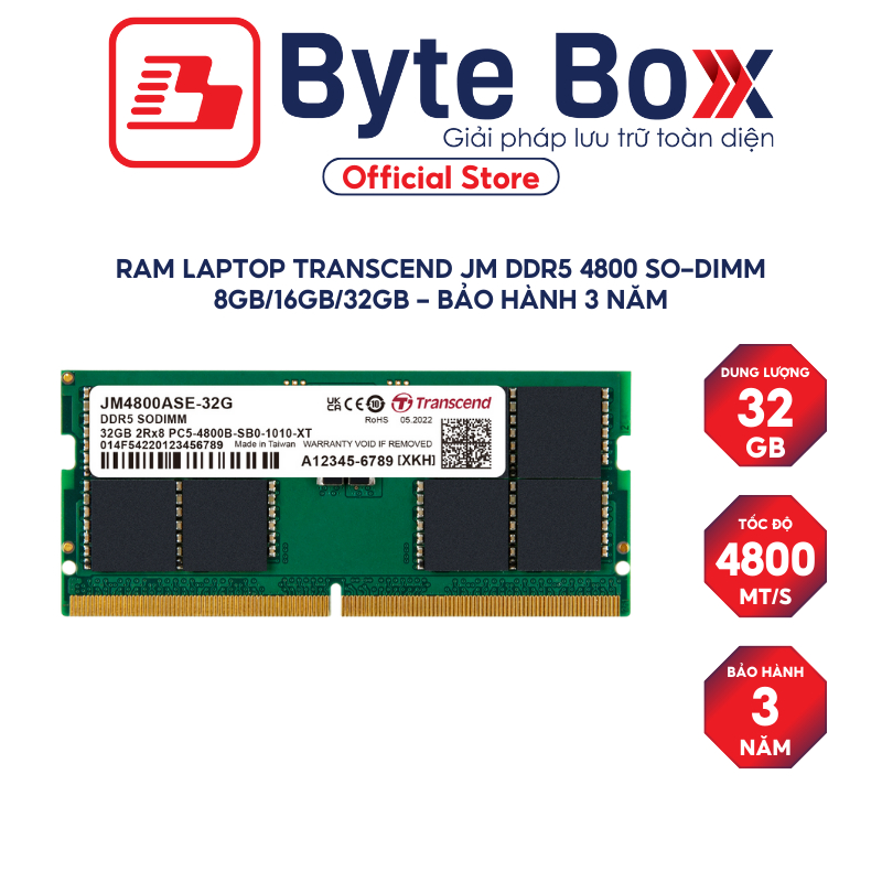 Ram Laptop Transcend JM DDR5 4800 SO-DIMM 8GB/16GB/32GB - Bảo hành 3 ...