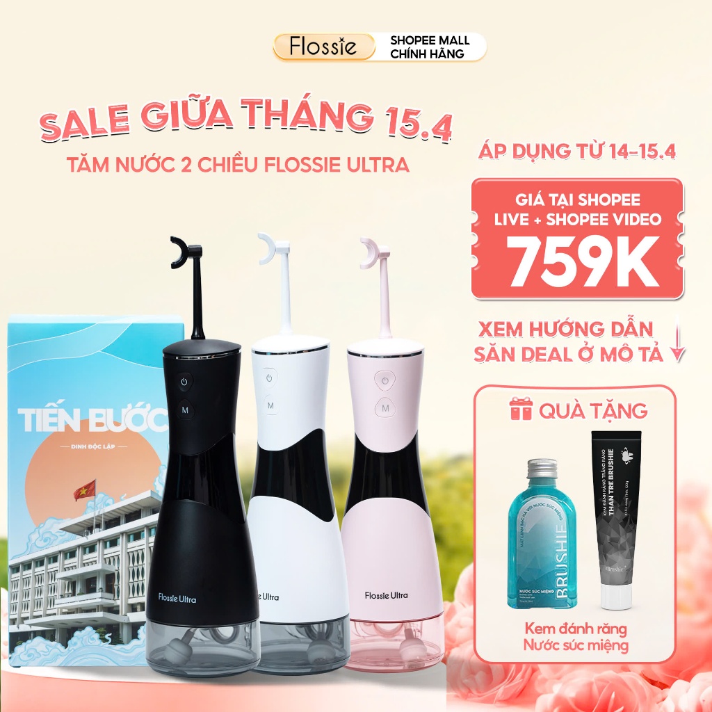 Tăm nước 2 chiều Flossie Ultra đầu xoay 360 độ chính hãng bảo hành 12 ...