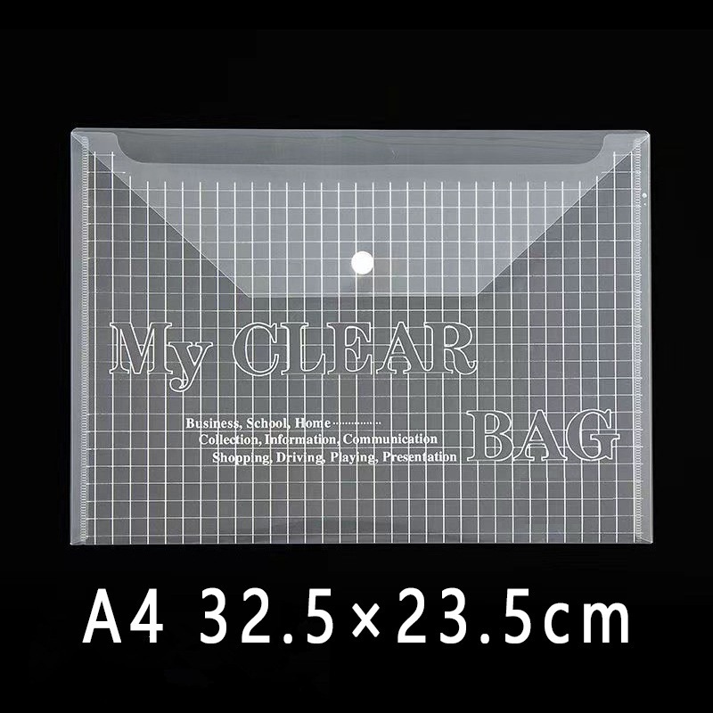 100 Túi Clear Bag khổ A4/F - Túi đựng tài liệu nhựa KẺ CARO, có khuy ...