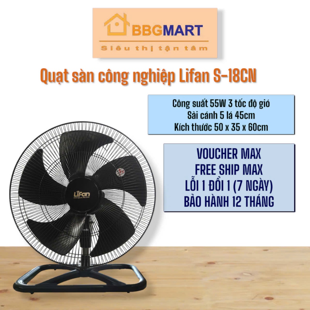 Quạt sàn công nghiệp Lifan S-18CN - công suất 55w - sải cánh 450mm - BH 12 THÁNG | Shopee Việt Nam