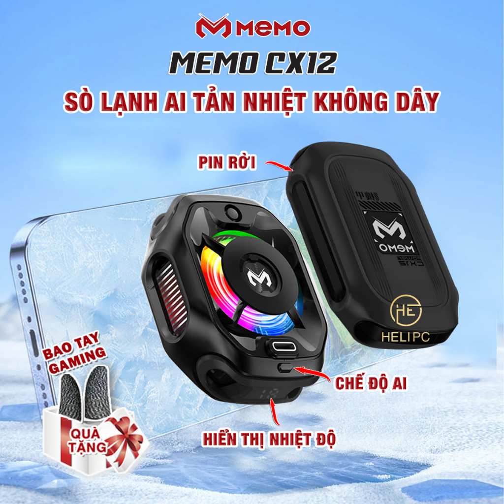 Sò lạnh tản nhiệt điện thoại Memo CX12 sò lạnh không dây từ tính AI Led ...