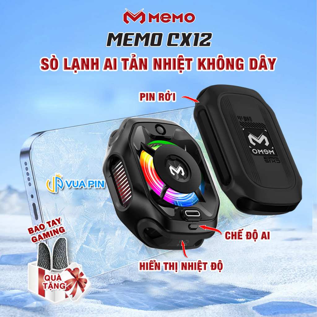 Tản nhiệt điện thoại Memo CX12 sò lạnh không dây từ tính AI Led RGB ...