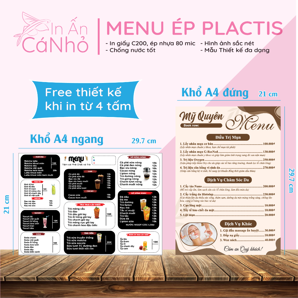 Menu A4, in ép plastic (ép nhựa), In Ấn Cá Nhỏ, chịu nước tốt | Shopee ...