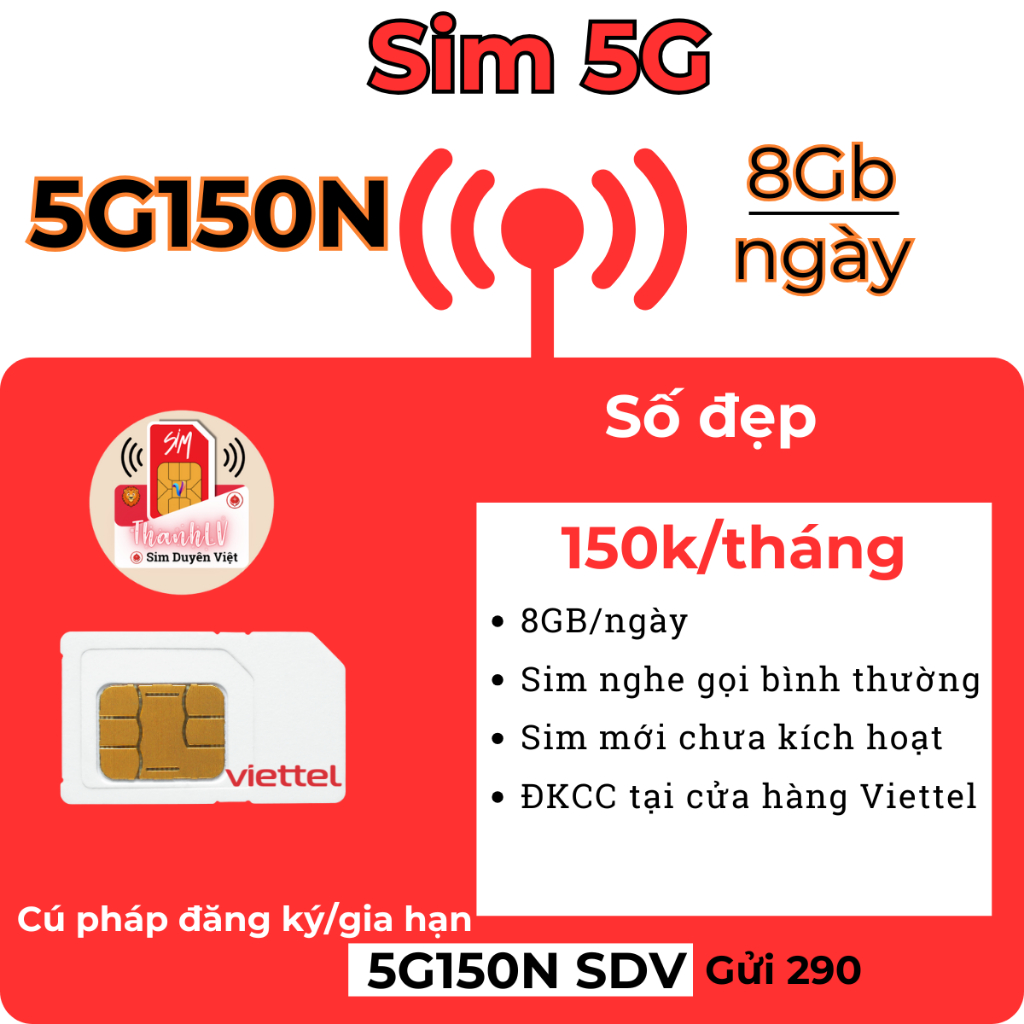 Sim Viettel 5G 8Gb/ngày 5G150N 150k/tháng Số đẹp tam hoa giữa - ĐKCC ...
