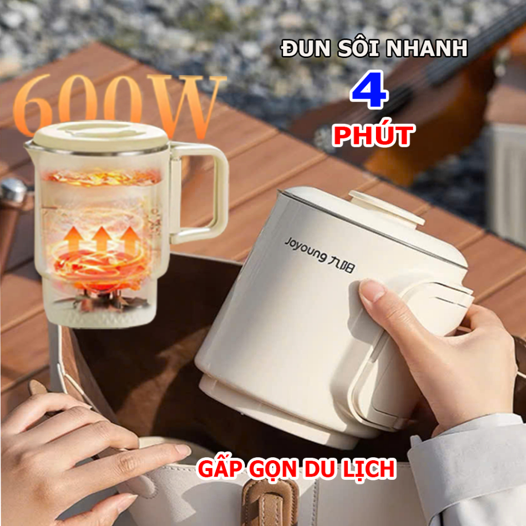 Ấm điện đun nước siêu tốc Mini 600W, ấm siếu tốc gấp gọn mang du lịch, lõi cách nhiệt INOX 304 ...