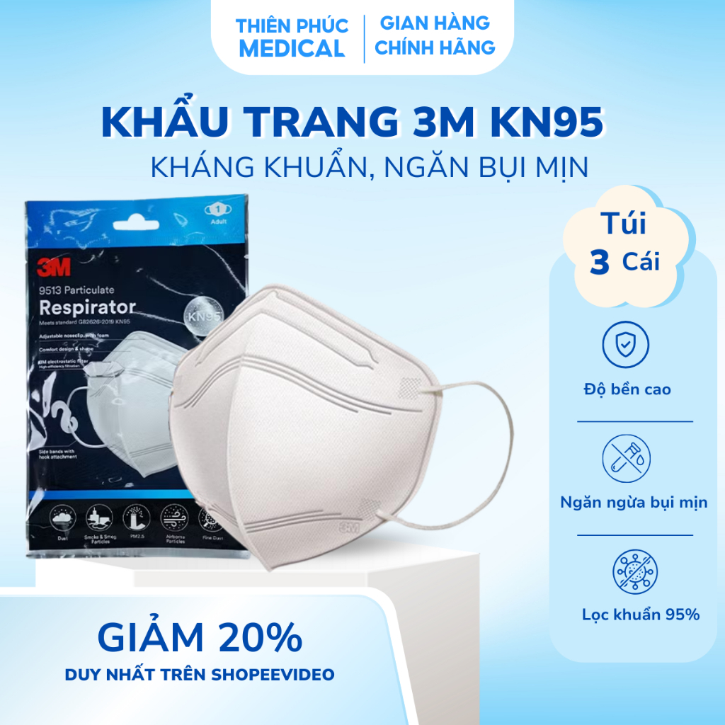 Hộp khẩu trang 3M KN95 kháng khuẩn 9513 (1 hộp 45 cái) | Shopee Việt Nam