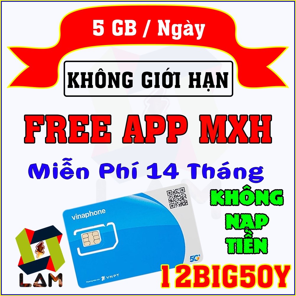 Sim 4G 5G Vinaphone 12BIG50Y U1500 12TD49 Fhappy D159V D500 BIG50Y. Trọn Gói 1 Năm KHÔNG NẠP ...