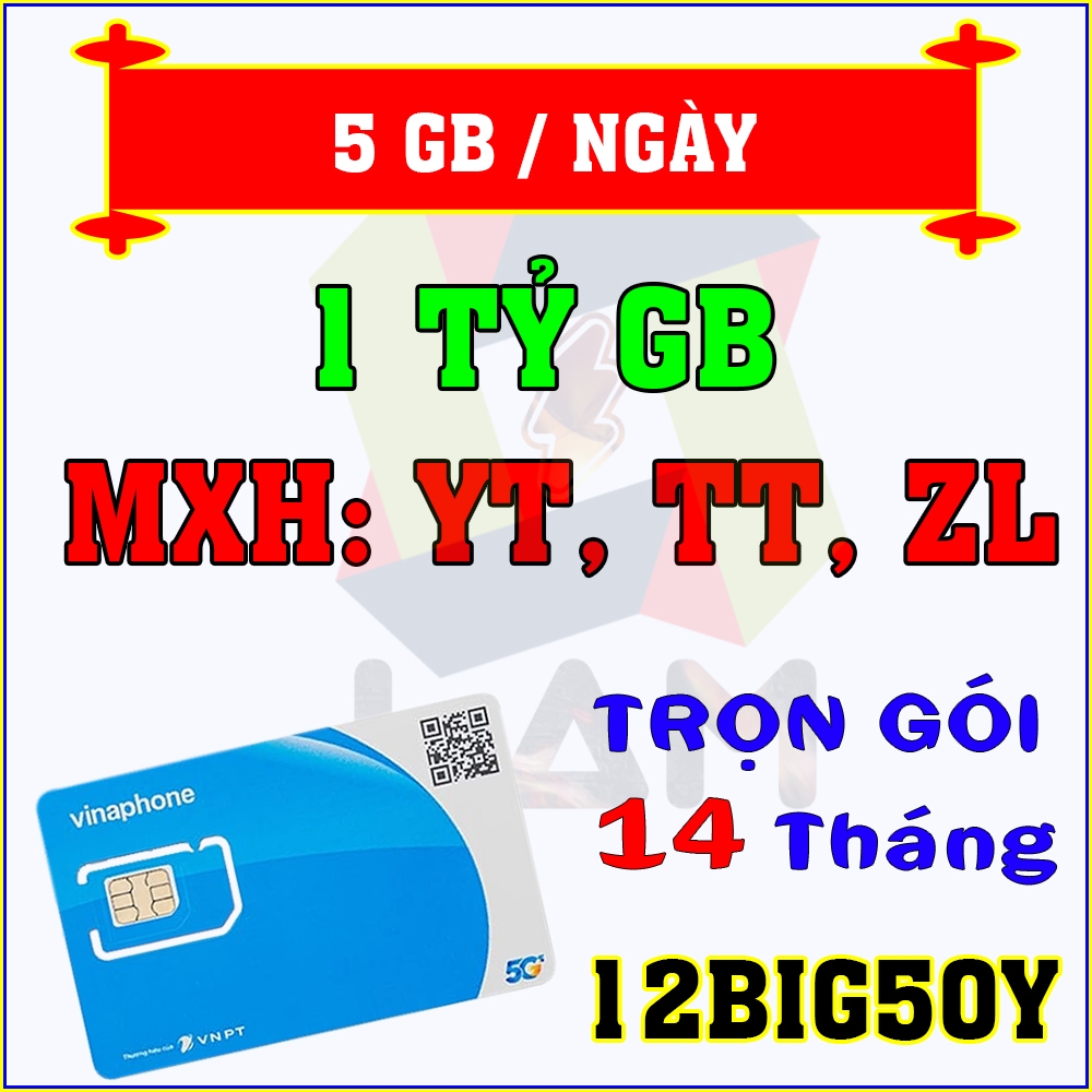 Sim 4G 5G Vinaphone U1500 BIG50Y, Fhappy, 12TD49, D89Y, D500 (Có eSIM) Miễn Phí 1 Năm Không Nạp ...