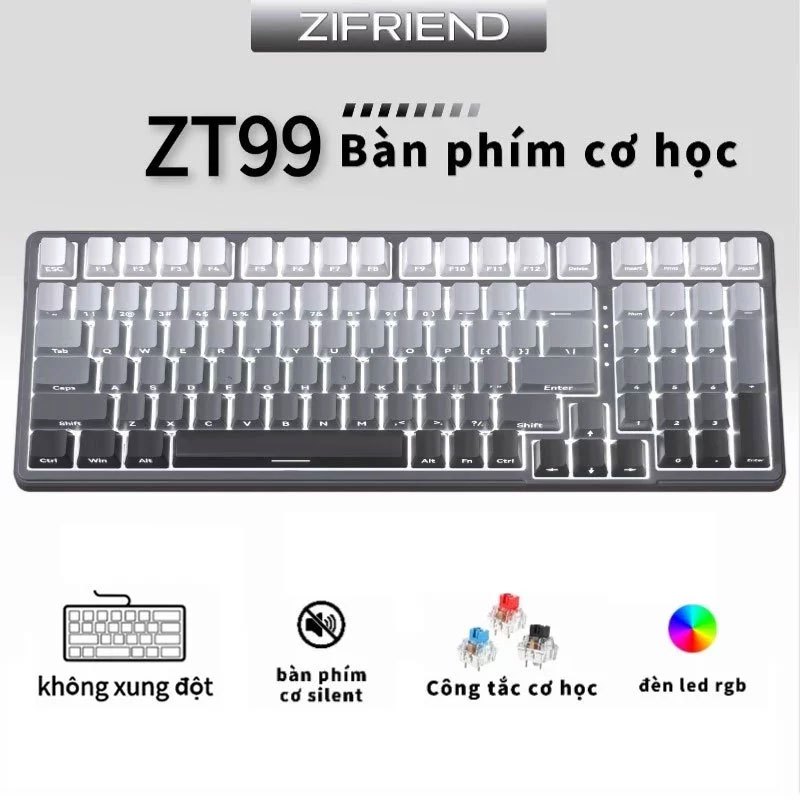 Bàn phím cơ có dây Zifriend ZT99 không dây RGB 99 phím Hotswap Khắc bên ...
