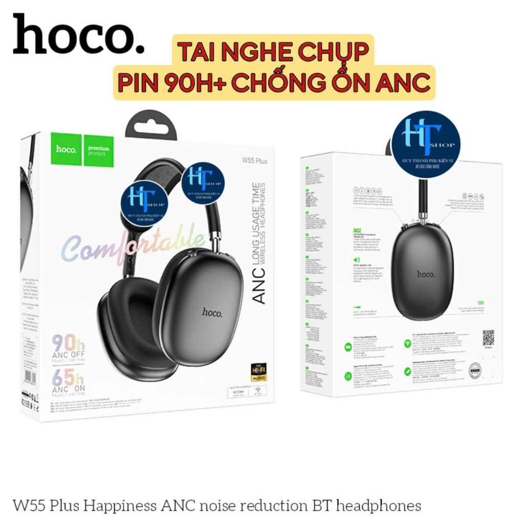 Tai Nghe Bluetooth Chụp Tai Giảm Tiếng Ồn ANC Hoco W55 Plus Pin Trâu 90h, Cổng AUX 3.5 - Tích ...