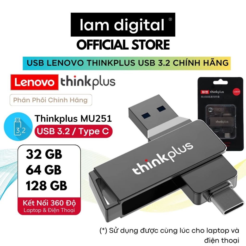USB Lenovo Thinkplus 3.2 Chính Hãng 32GB/ 64GB/ 128GB MU251 Type-C/ Type-A, Tốc Độ Đọc 160Mb/s ...