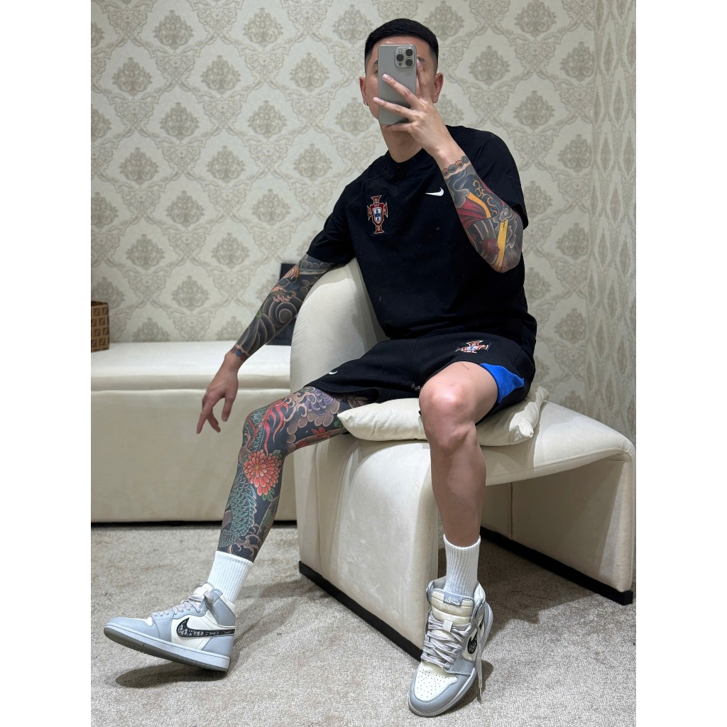 bộ thể thao nam mùa hè chất cotton cổ tròn NIke màu đen,xanh họa tiết ...