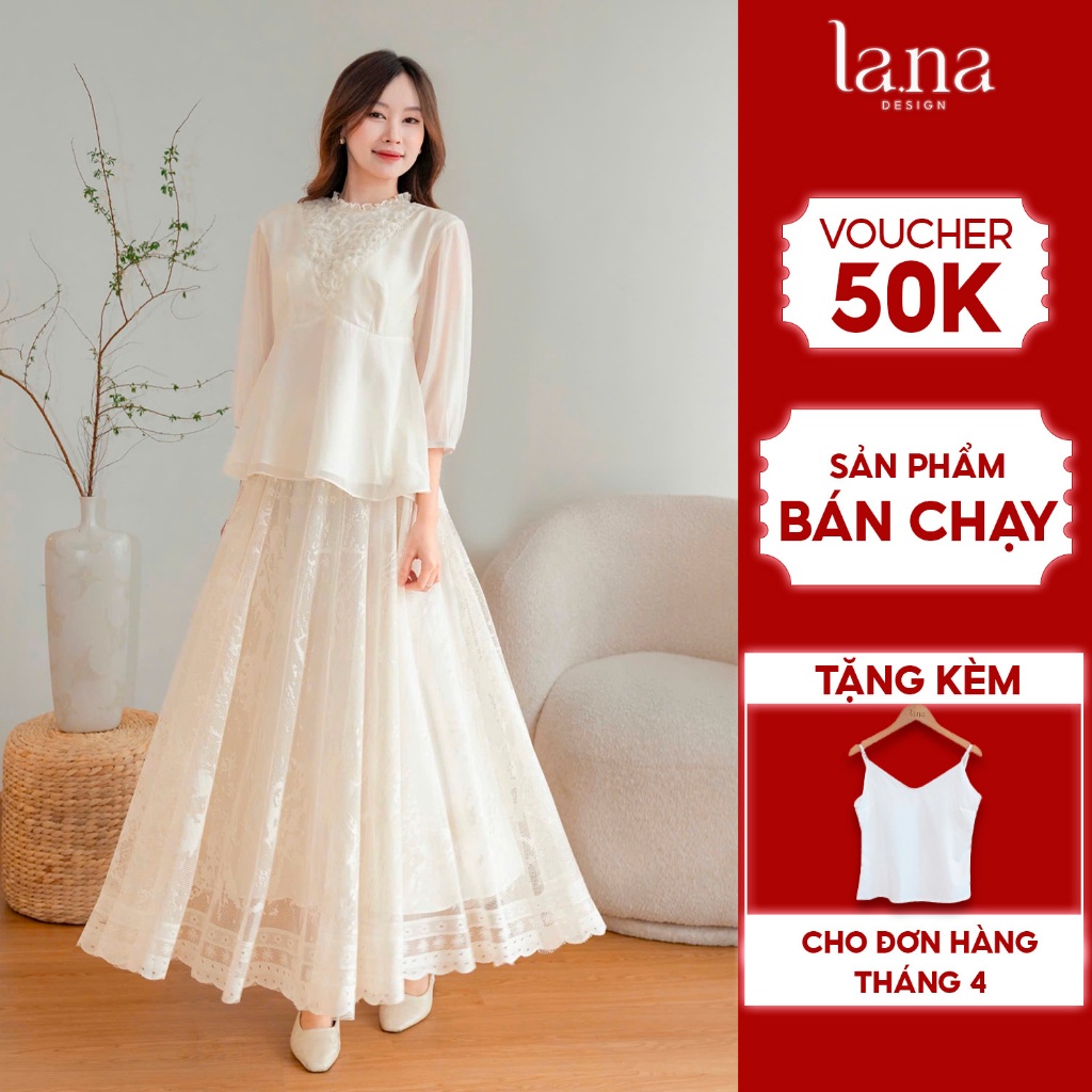 Set váy Esther thiết kế cao cấp váy La.na dài tay nữ tính chân váy ren ...