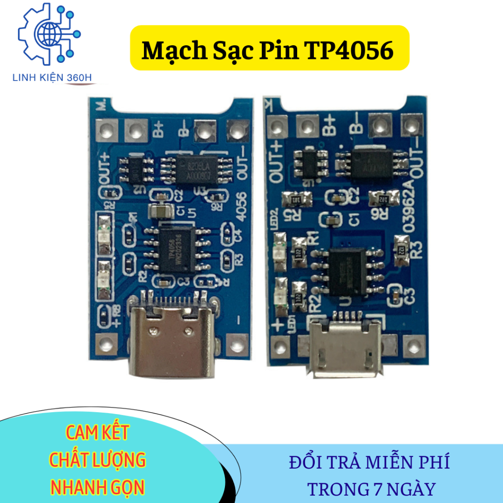 Mạch Sạc Pin TP4056 Có Bảo Vệ – Sạc Pin 18650 3.7V-4.2V Qua Cổng Micro ...