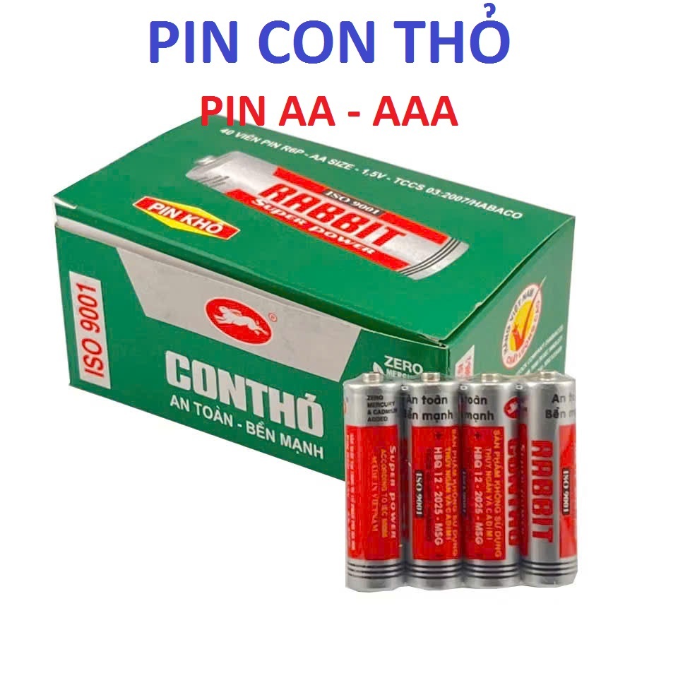 1 hộp 40 viên Pin khô Pin con thỏ, Pin tiểu AA R6P , Pin điều khiển ...