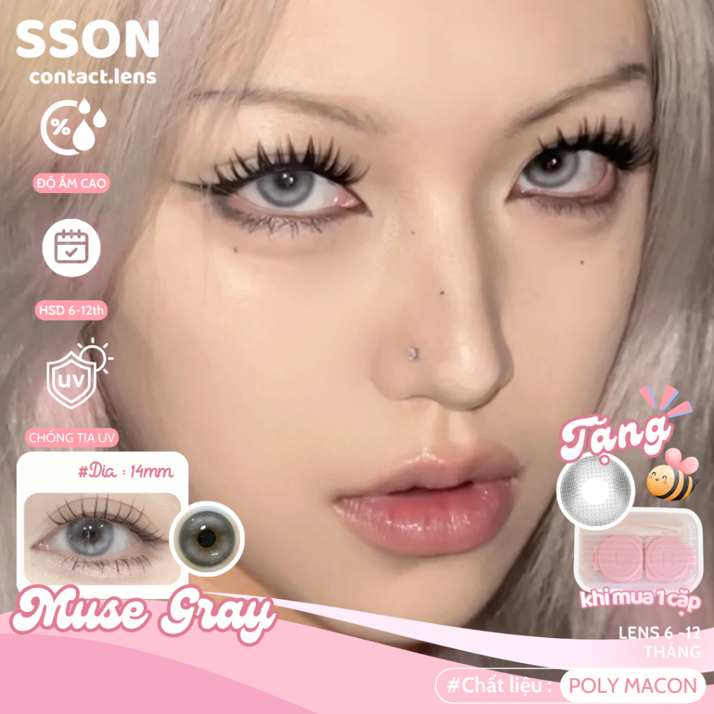 Lens cận 0~10 độ 12 tháng Muse Gray peace Gray Dia14mm Dòng kính áp ...