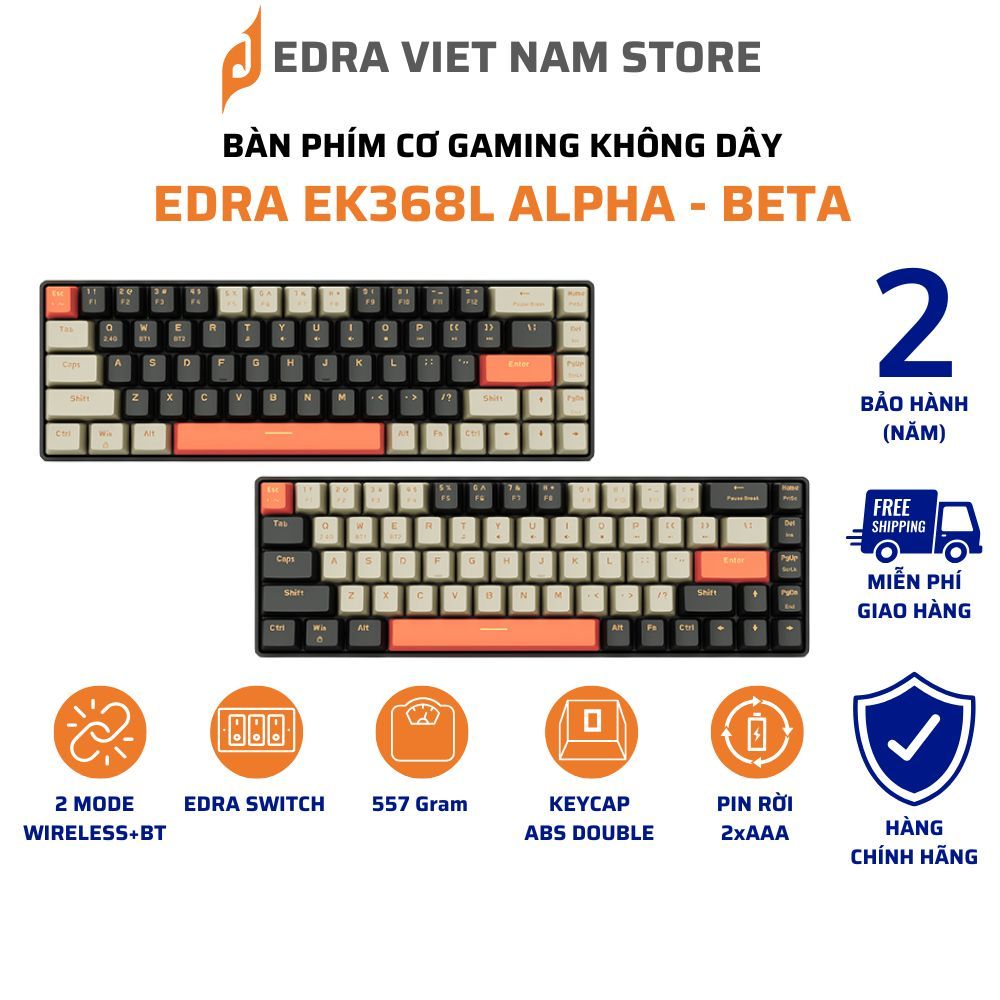 BÀN PHÍM CƠ GAMING KHÔNG DÂY EDRA EK368L ALPHA BETA, YELOW SWITCH ...