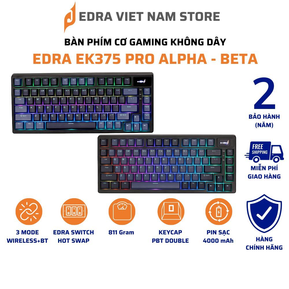 BÀN PHÍM CƠ GAMING KHÔNG DÂY EDRA EK375 PRO ALPHA - BETA CHÍNH HÃNG ...