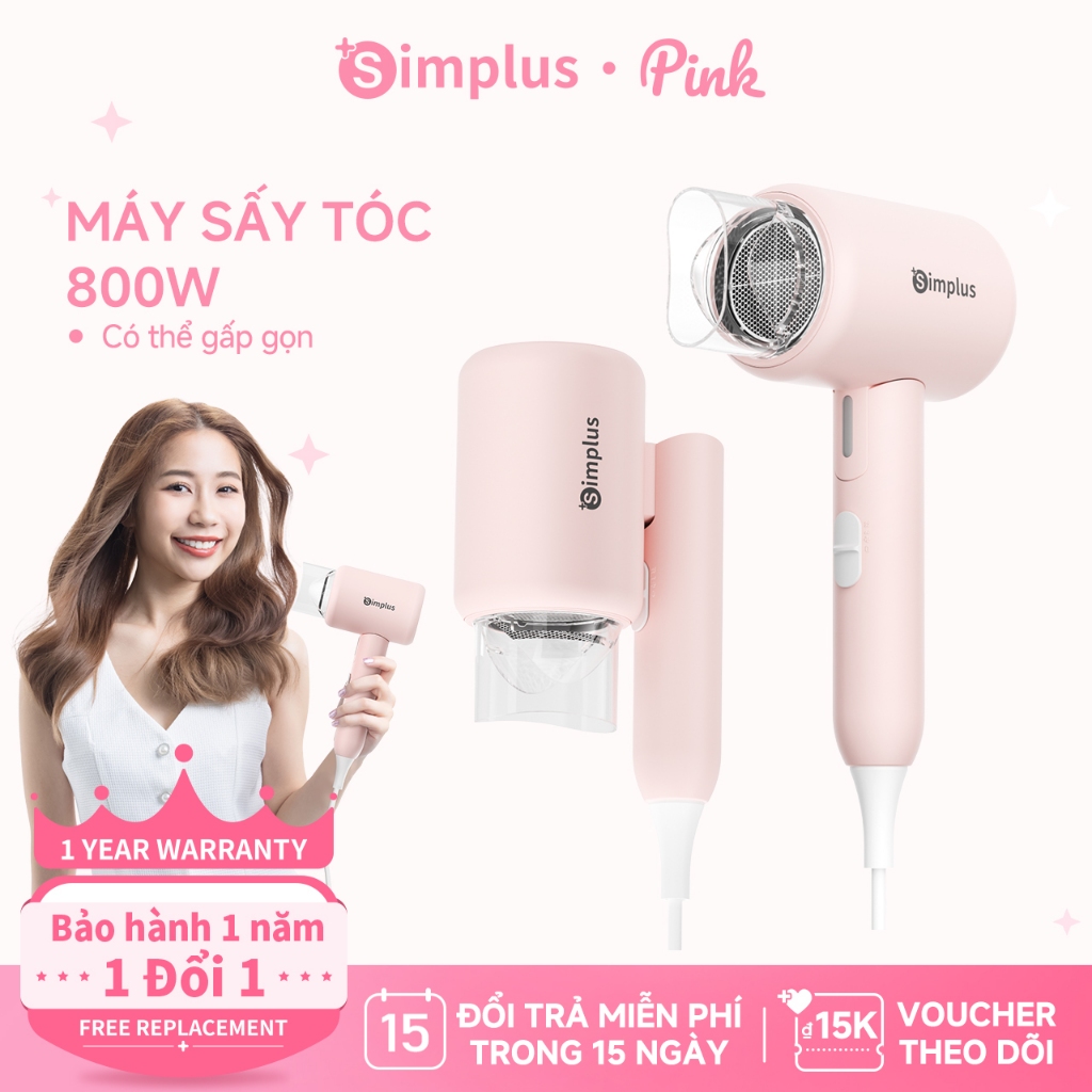Simplus Pink Sấy Tóc Gấp gọn Ion âm bảo vệ tóc Công suất thấp 800W CFJH008-Bảo Hành 1 Năm 1 Đổi ...