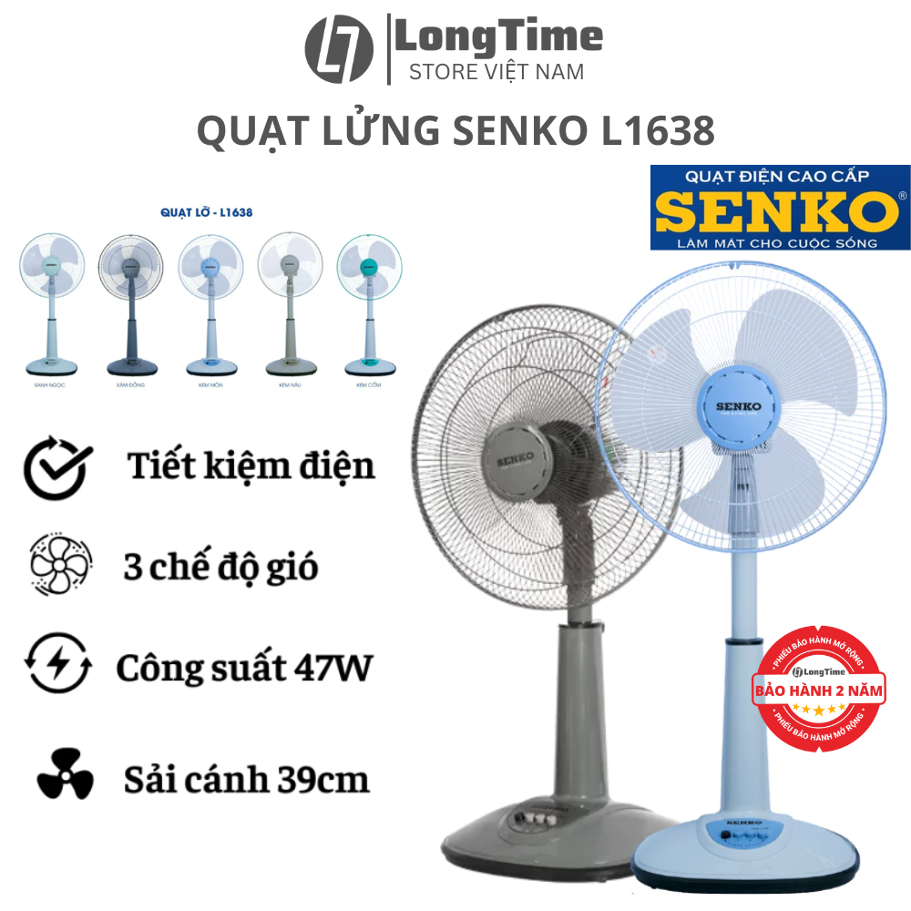 Quạt đứng Senko L1638 chính hãng Quạt điện cây lửng lỡ 3 mức tốc độ êm ...